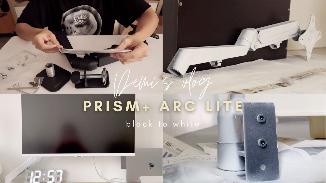 Desk makeover | Prism+ arc lite white monitor arm | Spray paint tips | Sunset view