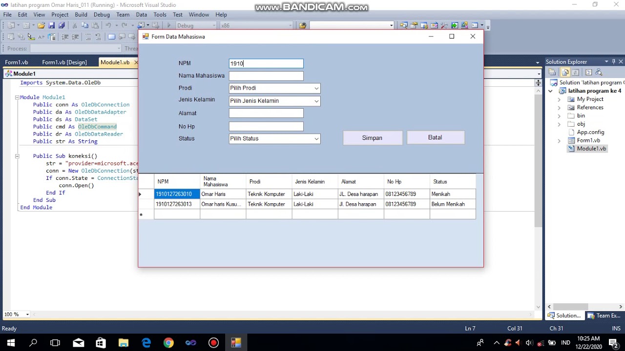 Contoh Input data dengan visual basic studio 2010