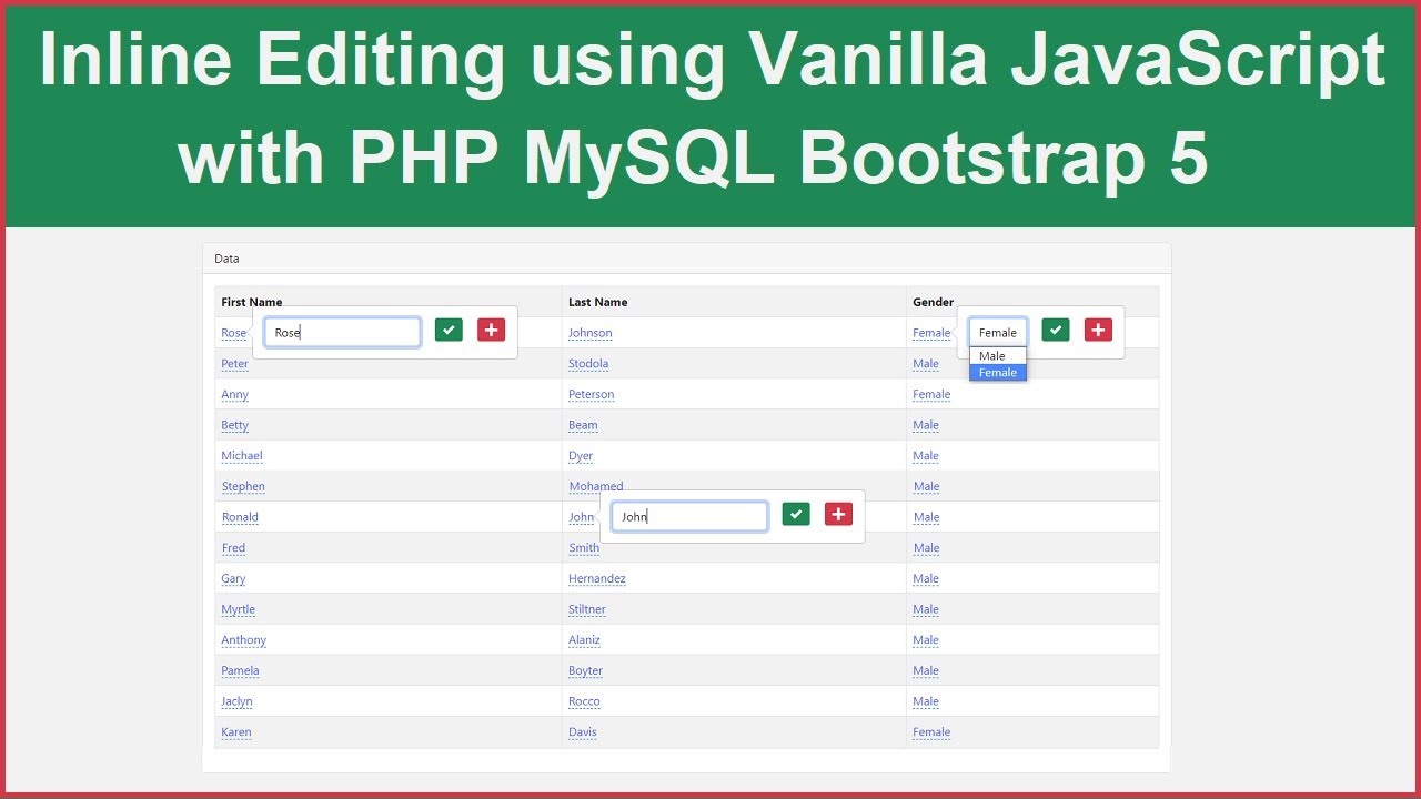 Inline Editing using Vanilla JavaScript with PHP MySQL Bootstrap 5