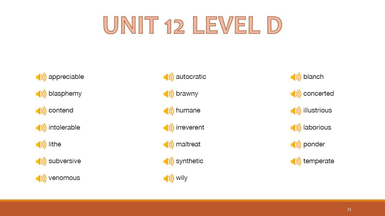 Grade 9 UNIT 12 LEVEL D VOCABULARY