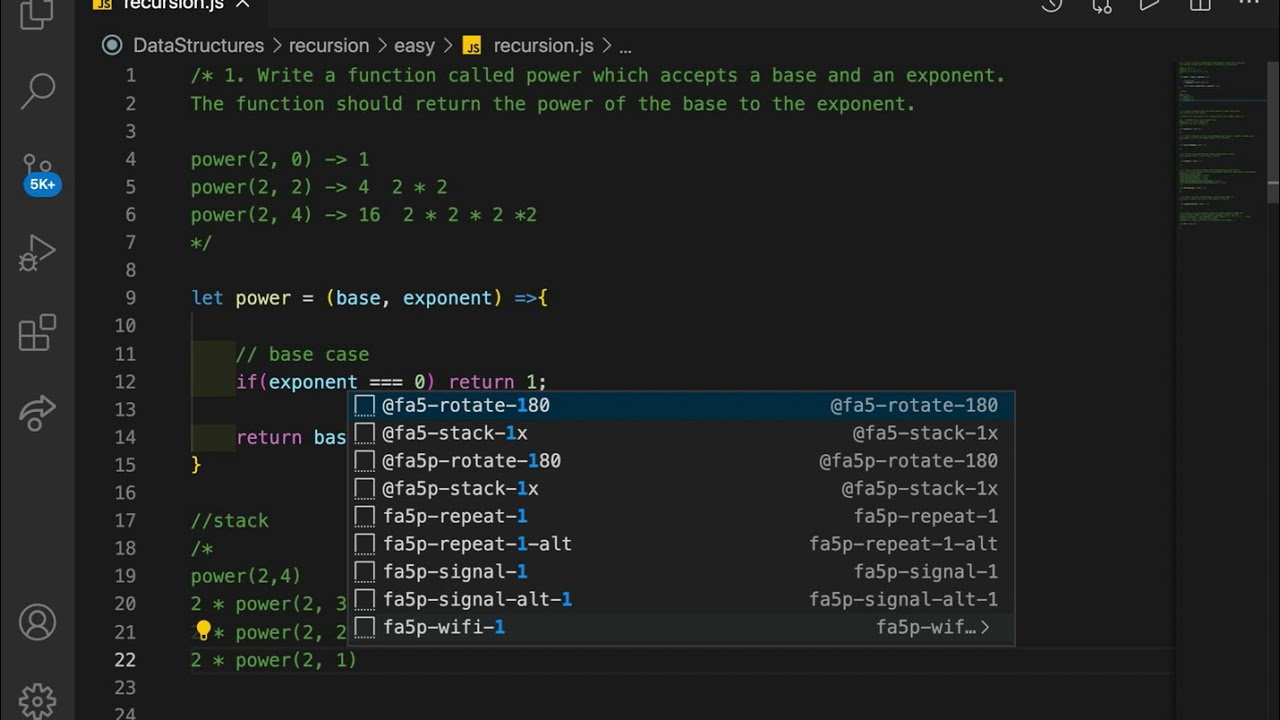 Power function using recursion in Javascript