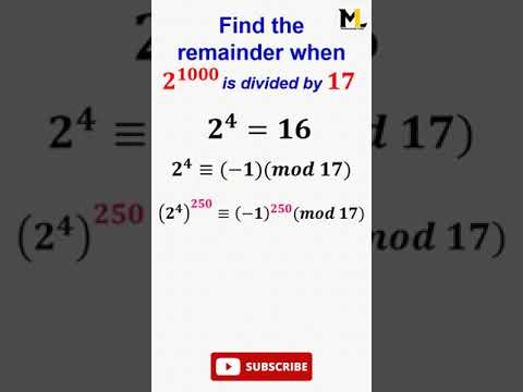 Remainder when 2^1000 is divided by 17! #shorttrick #shorts #maths #youtueshorts