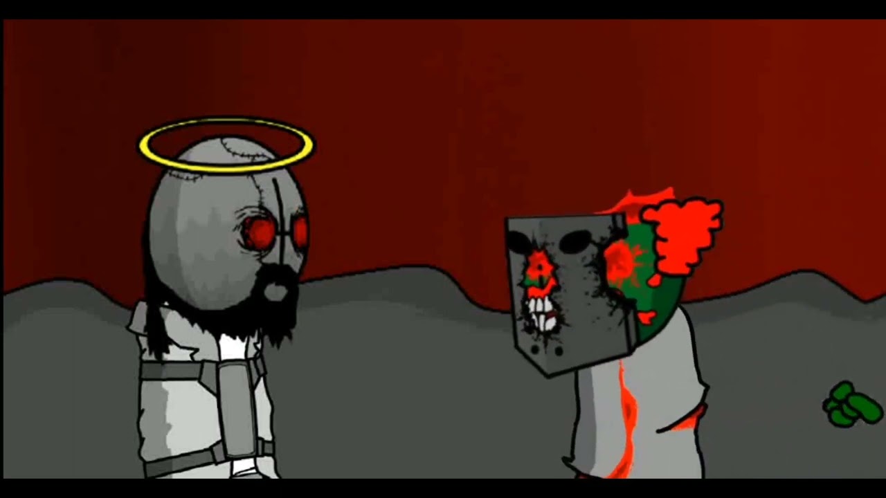 jebus from madness combat banishes a demon clown / madness combat meme