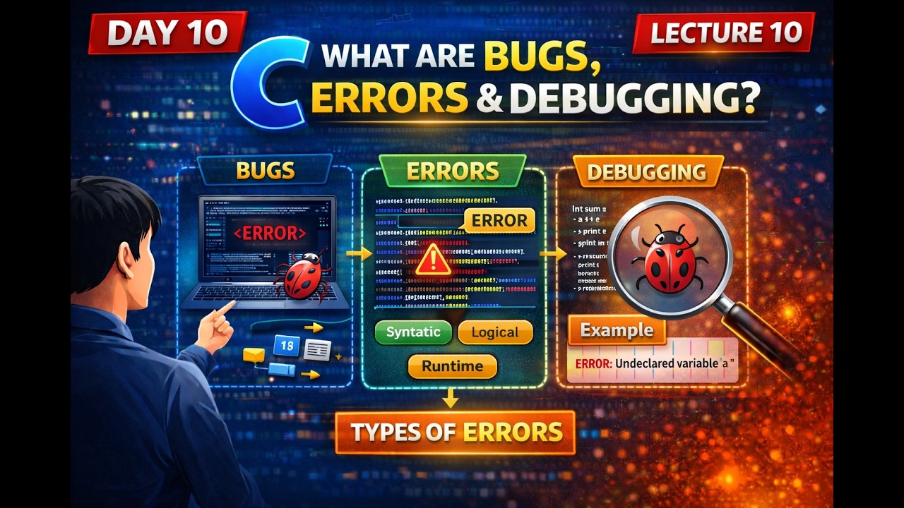 Lecture 10 | Why Programs Fail? Bugs, Errors & Debugging Explained |Types of Errors