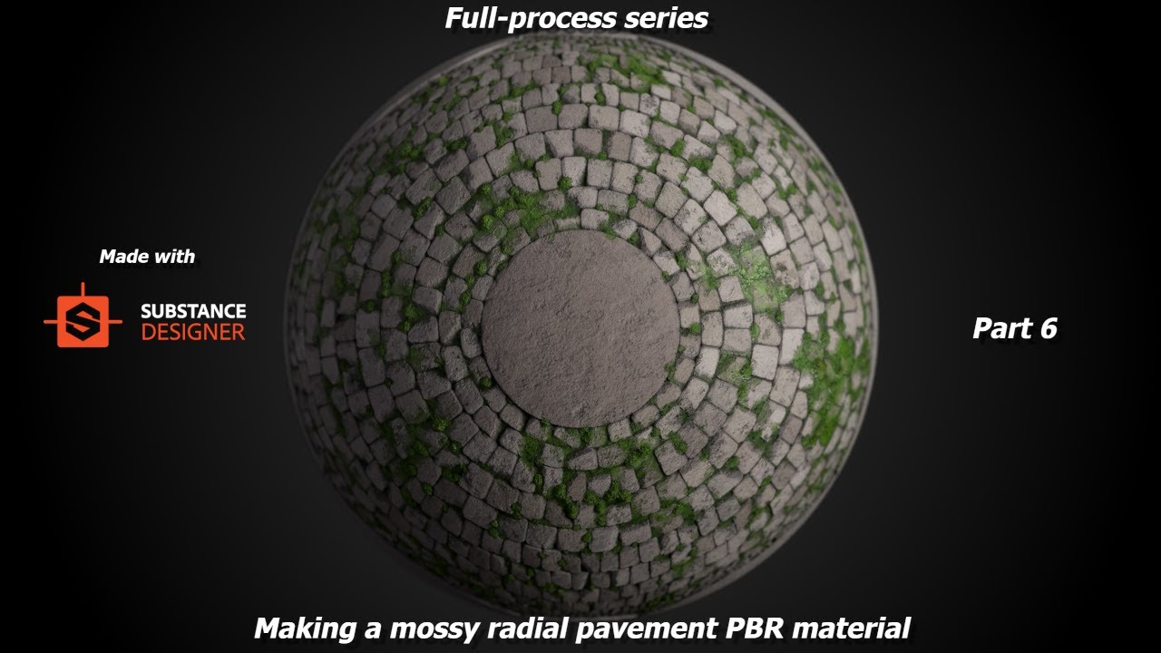 Making a mossy radial cobblestone pavement PBR material in Substance Designer - Tutorial