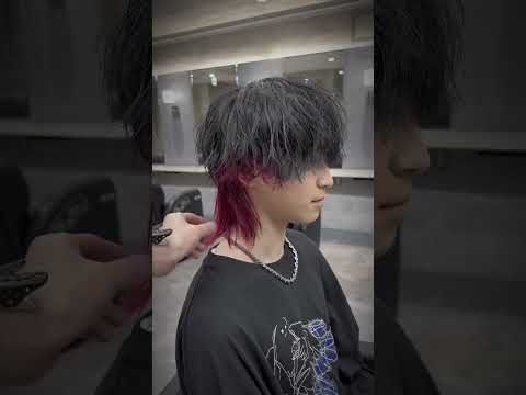 Wolf hair black × red wide inner colour🔥 #hairstyle #shorts