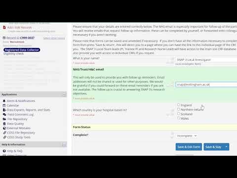 SNAP-3 electronic case report form (CRF) - video summary