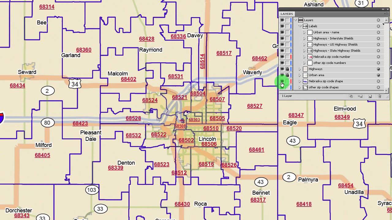 Nebraska zip code vector map
