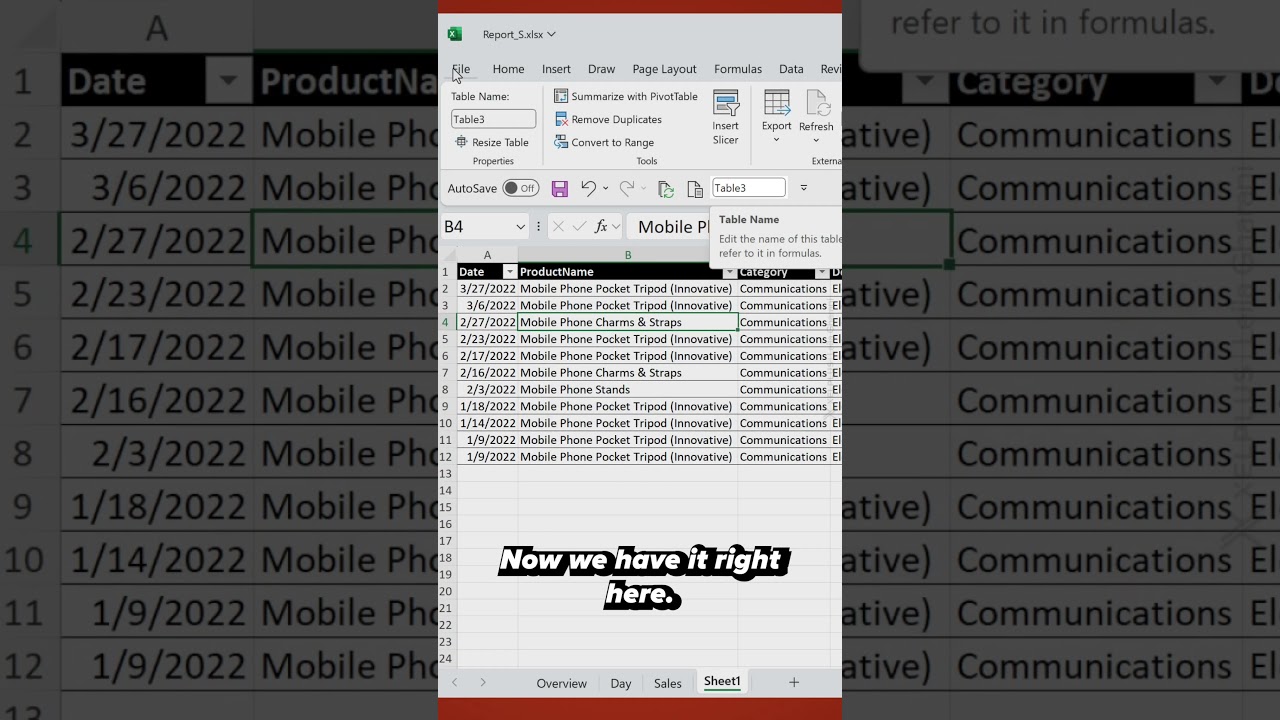 Excel Guide: Quick Rename Tables using Access Toolbar