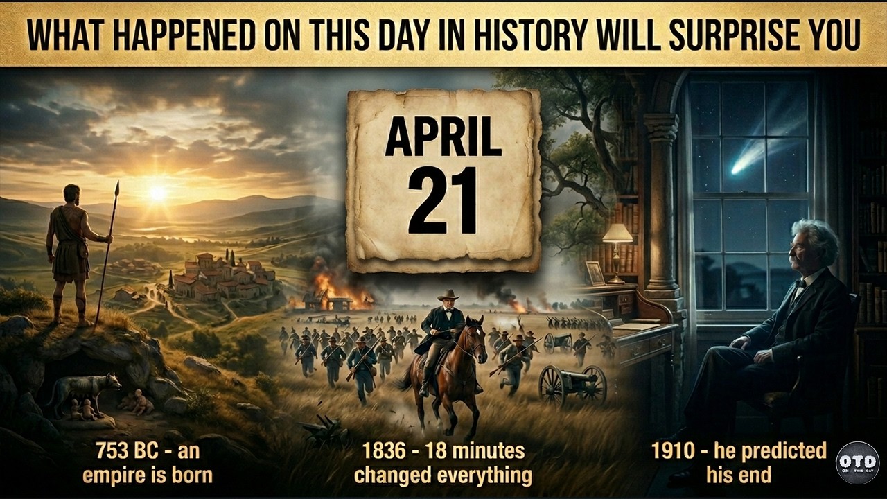 On This Day April 21 | 753 BC Rome, 1836 Texas, 1910 Twain, 1926 Queen
