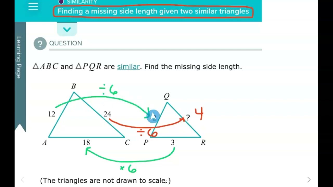 Finding a missing side length given two similar triangles