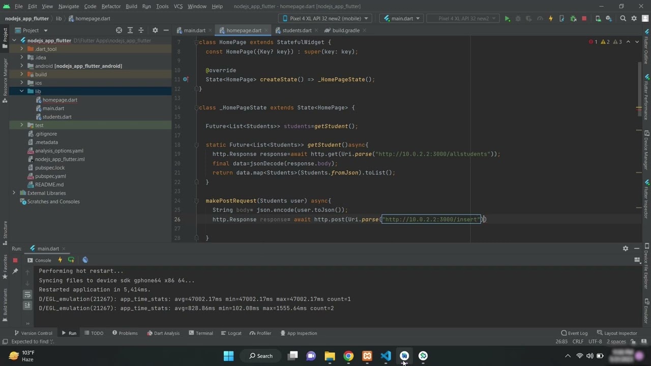 Node js post query in flutter using mySQL