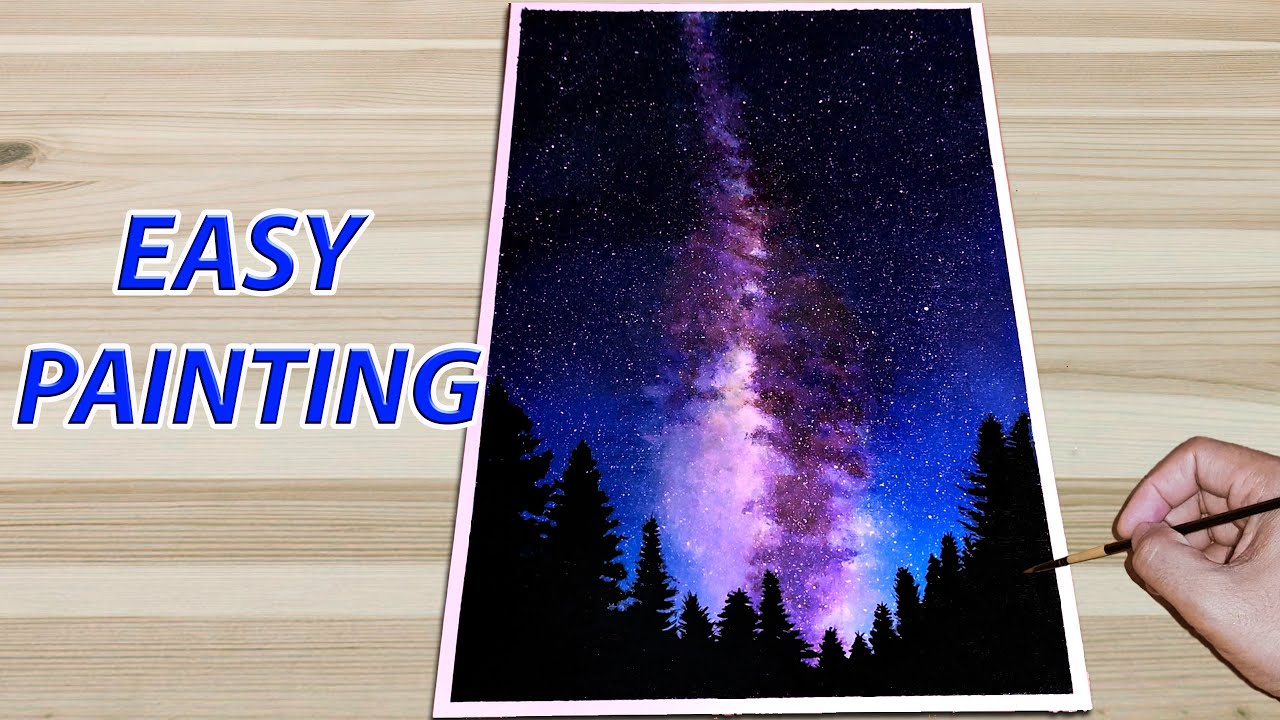 Beautiful Milky Way Painting Tutorial / Milky way painting over forest / Acrylic Painting
