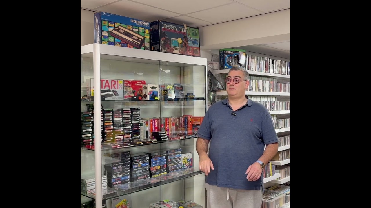This cabinet holds rare and vintage videogames