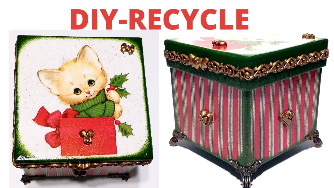 Decoupage Christmas box DIY / Recycle challenge / Caja de Navidad decoupage