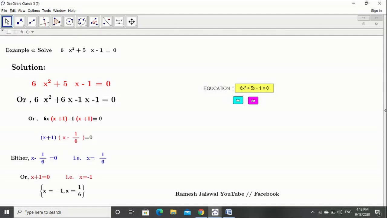Quadratic Equation use GeoGebra