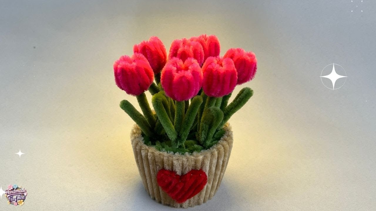DIY Flower💝Mini Tulip Pot very beautiful and easy to make with Pipe Cleaner💝Tutorial #diy