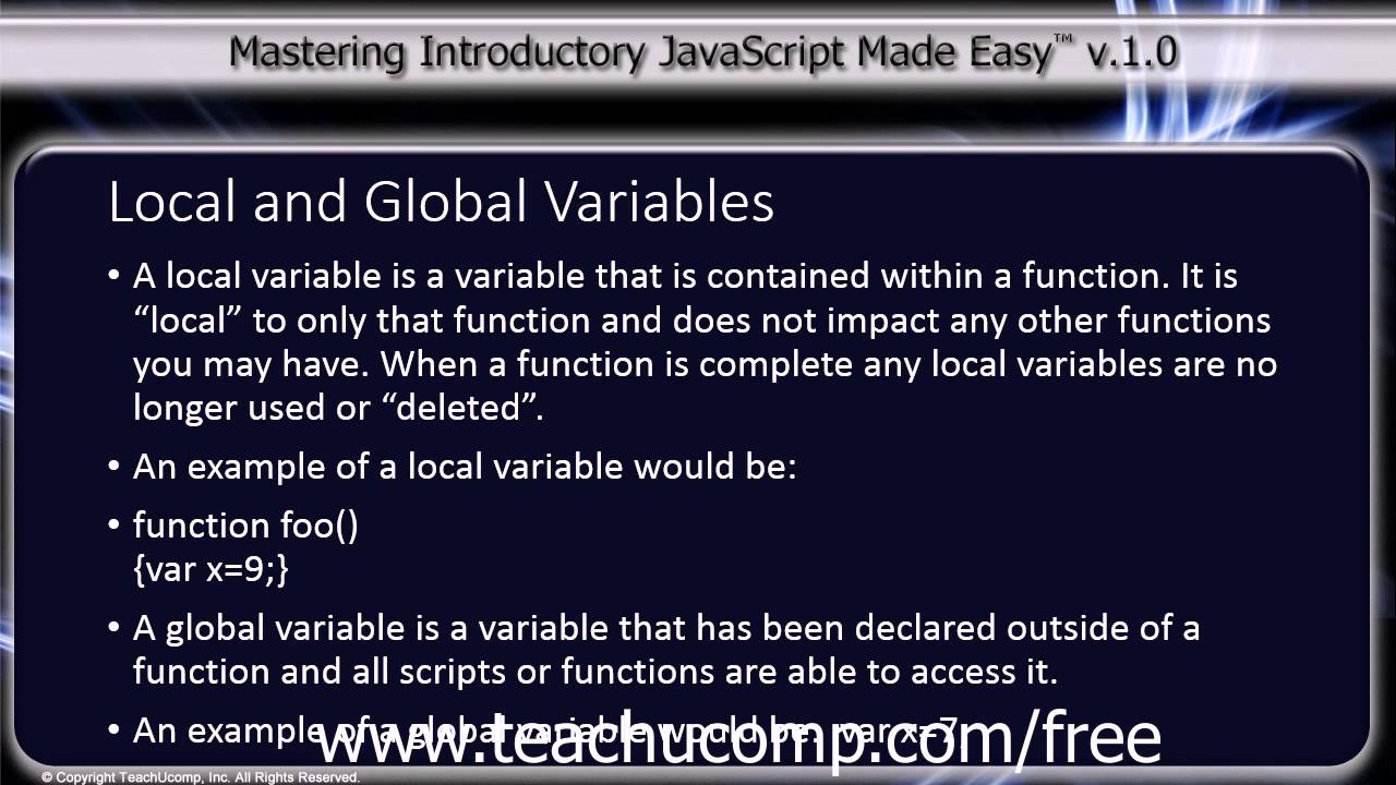JavaScript Training Tutorial Local and Global Variables