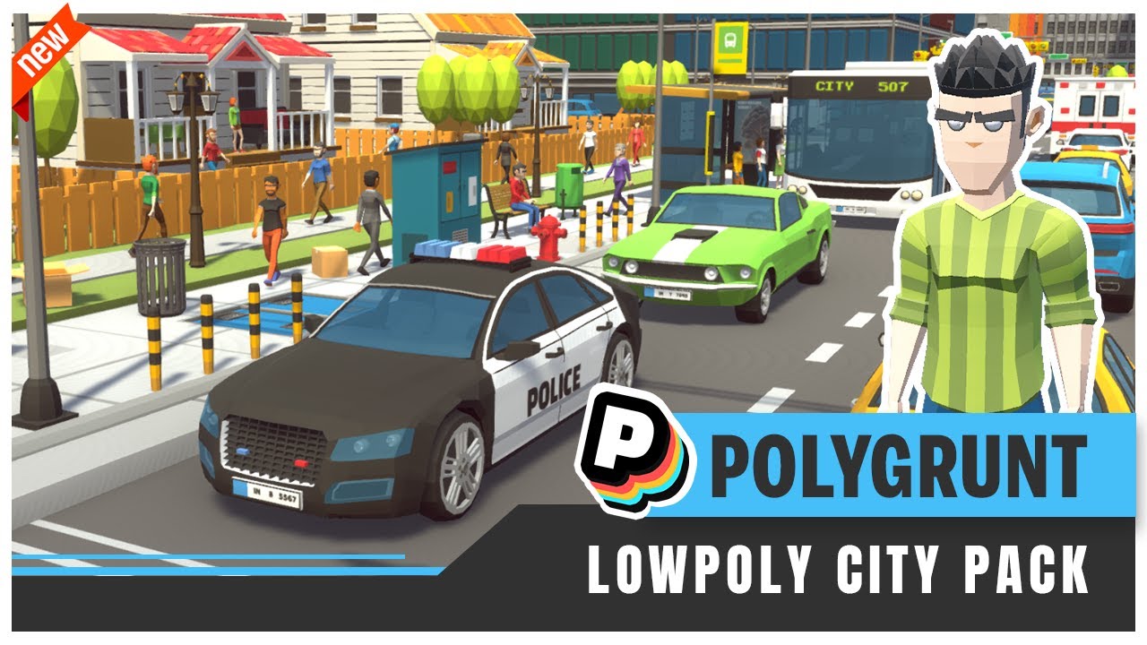 Polygrunt Low Poly City Pack – Stylized 3D Urban Environment Asset for Unity / URP / HDRP