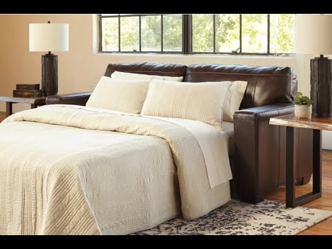 Genuine Leather Pull Out Sleeper Brown Sofa Bed - Coburg | The Furniture People (TFP)