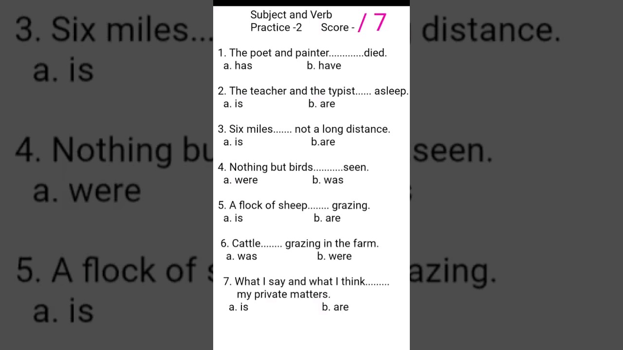 Subject and Verb। Practice -2 English Grammar। subject verb agreement #shorts