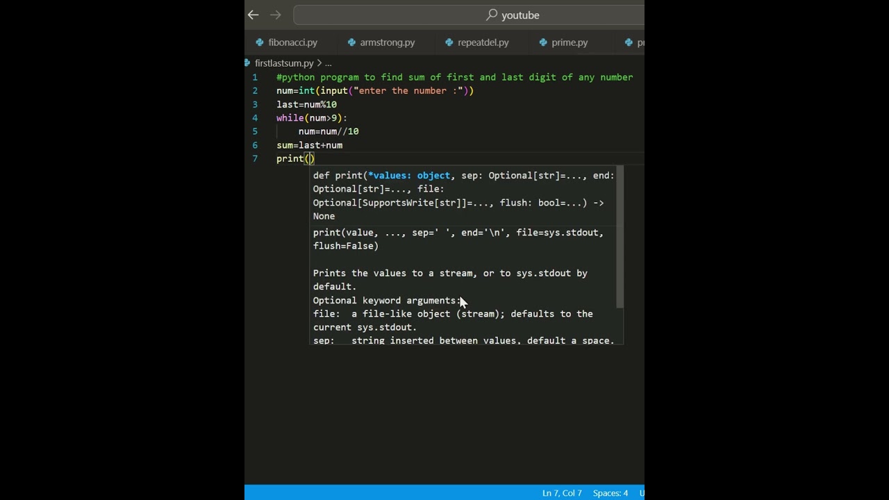Sum of first and last digit of any number in python#codeing #pythonprogramming #python