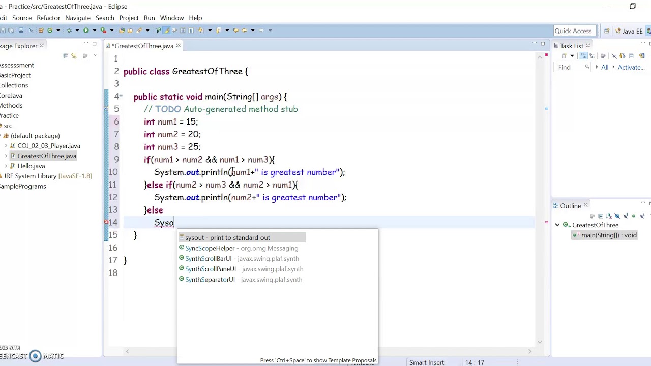 How to find greatest of three numbers in java using eclipse