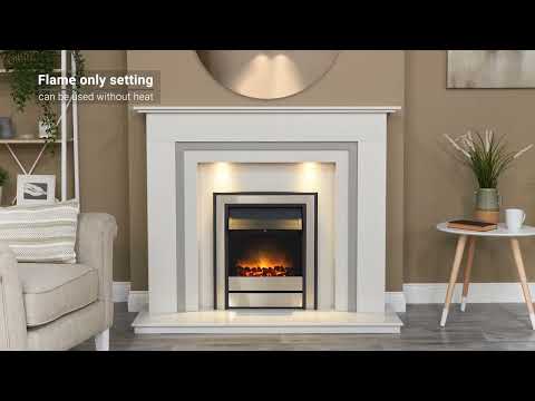 Acantha Austin Crystal White & Grey Marble Fireplace with Downlights ...