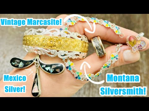 Montana Silversmith! Vintage Marcasite! Mexico Silver! Goodwill Bluebox Mystery Jewelry UNBOXING!