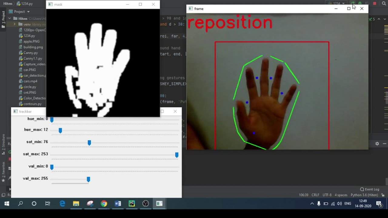 Hand gesture recognition using OpenCV Python | Demo Video