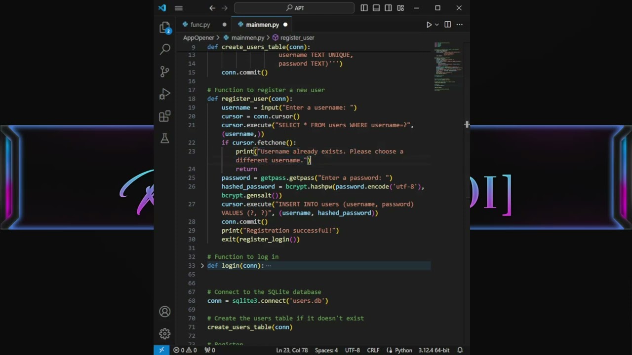 Python - Auth System (SQLite3) Login + Registration App #2 - Registration Function