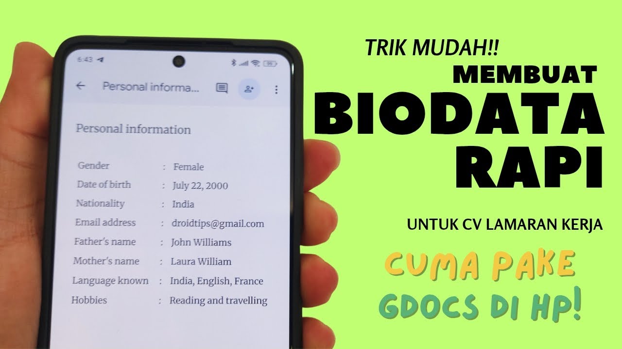 Cara Membuat Biodata (Kurikulum Vitae) yang Rapi di Google Docs Pakai Hp