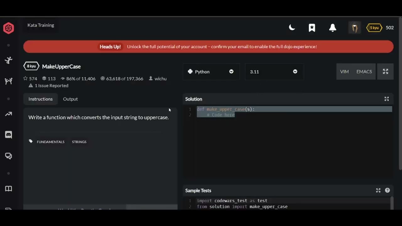 Codewars | MakeUpperCase | Python 8 kyu