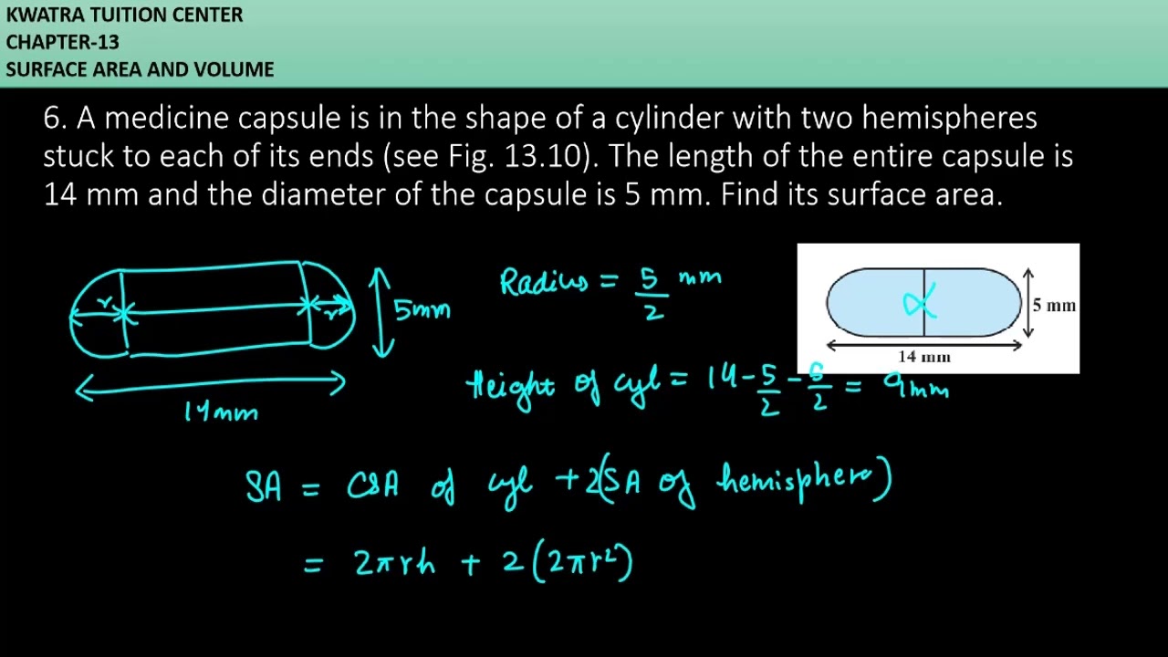 6. A medicine capsule is in the shape of a cylinder with two hemispheres stuck to each of its ends.