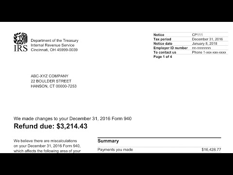 How to understand your CP111 Notice (Math Error Resulting in Tax Refund on Your Form 940)