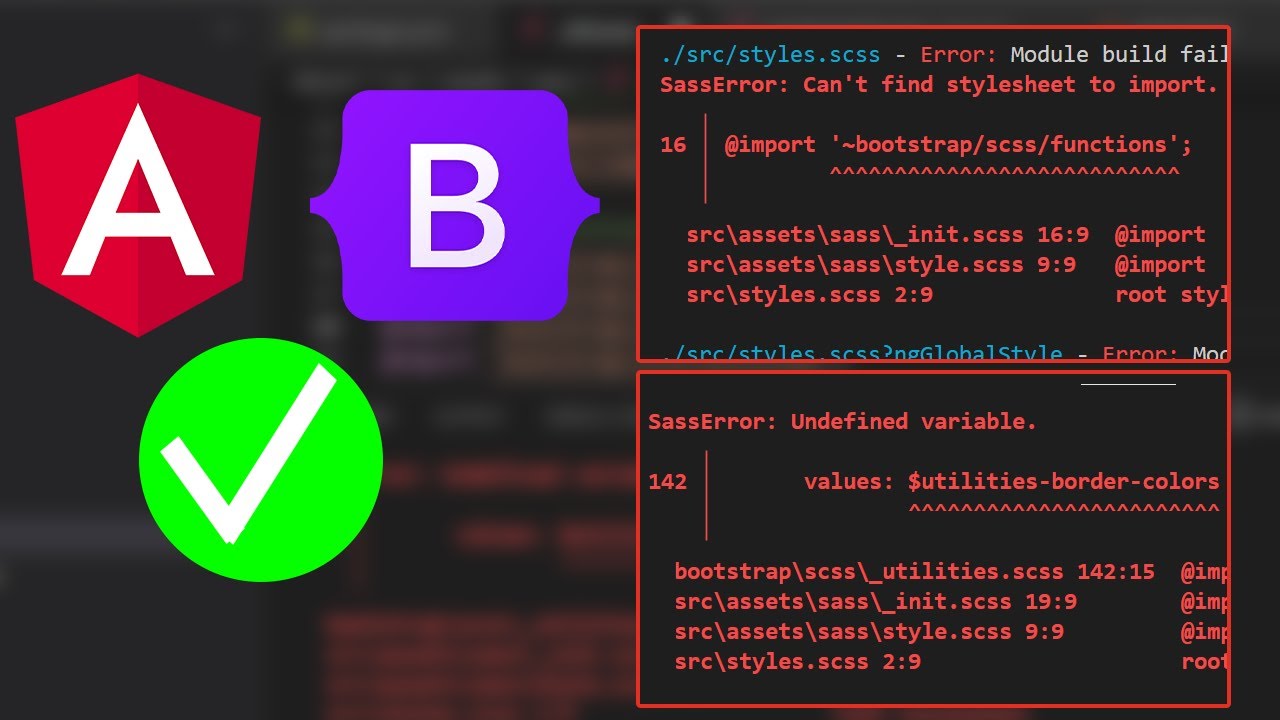 Angular Bootstrap Errors (SassError: Can't find stylesheet to import, Undefined variable) - Easy Fix