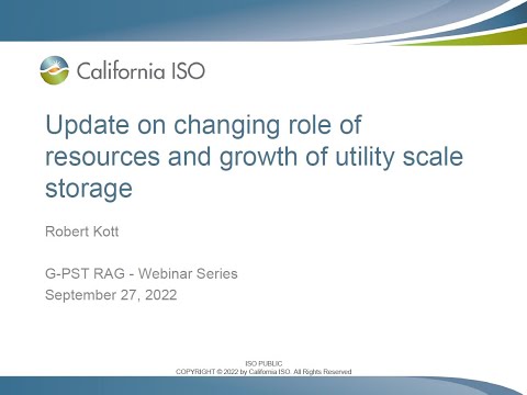 G-PST/ ESIG Webinar Series: Update on Changing Role of Resources and Growth of Utility Scale Storage