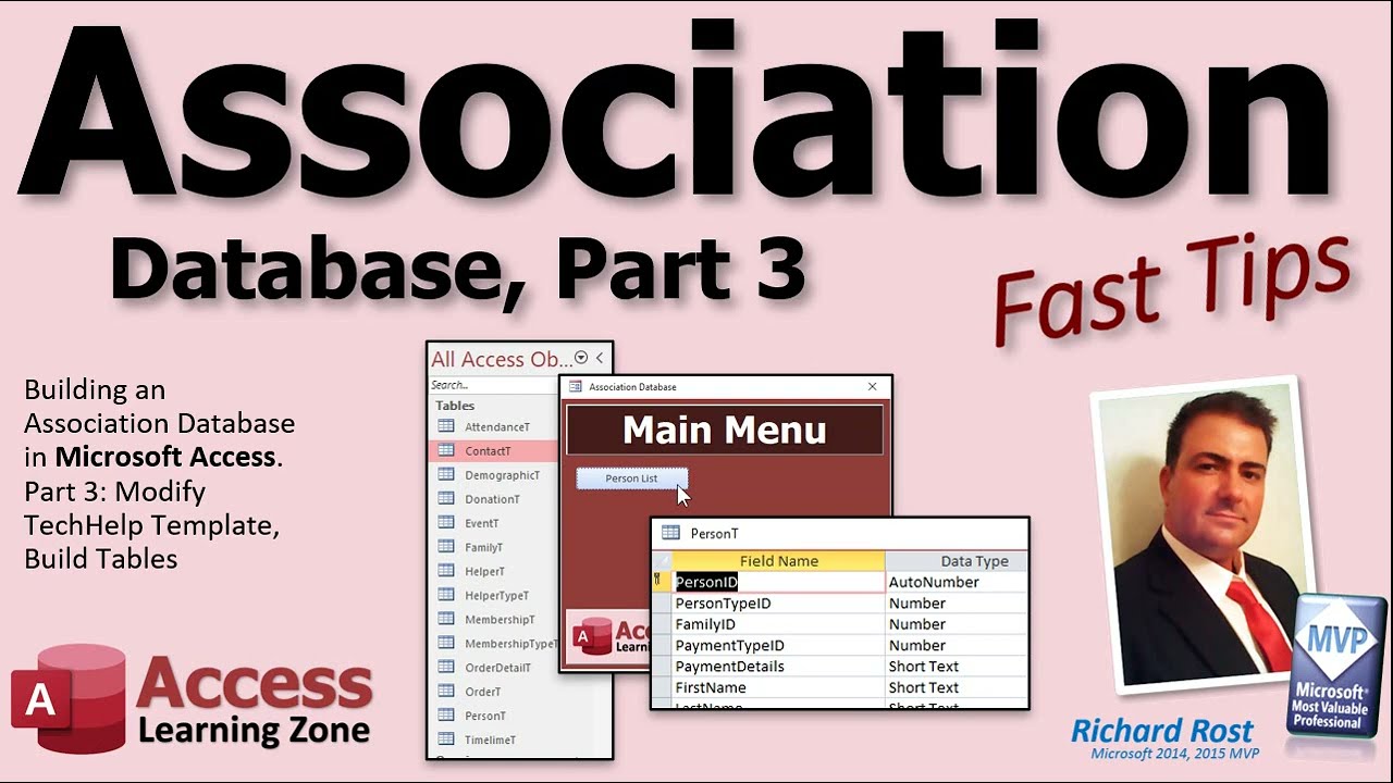 Microsoft Access Association Database, Part 3: Modifying TechHelp Template, Building All Tables