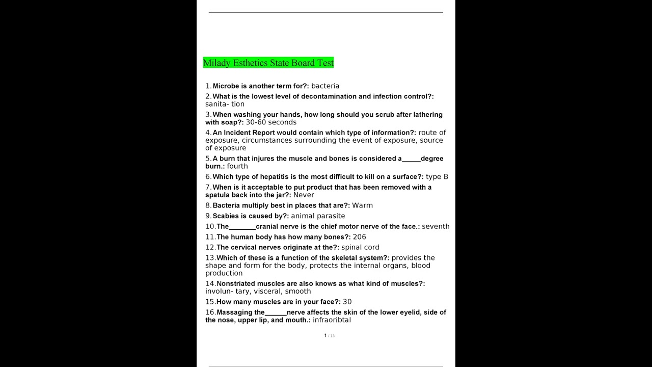 Milady Esthetics State Board Test 2022 with complete solution;Actual questions for the test solved c