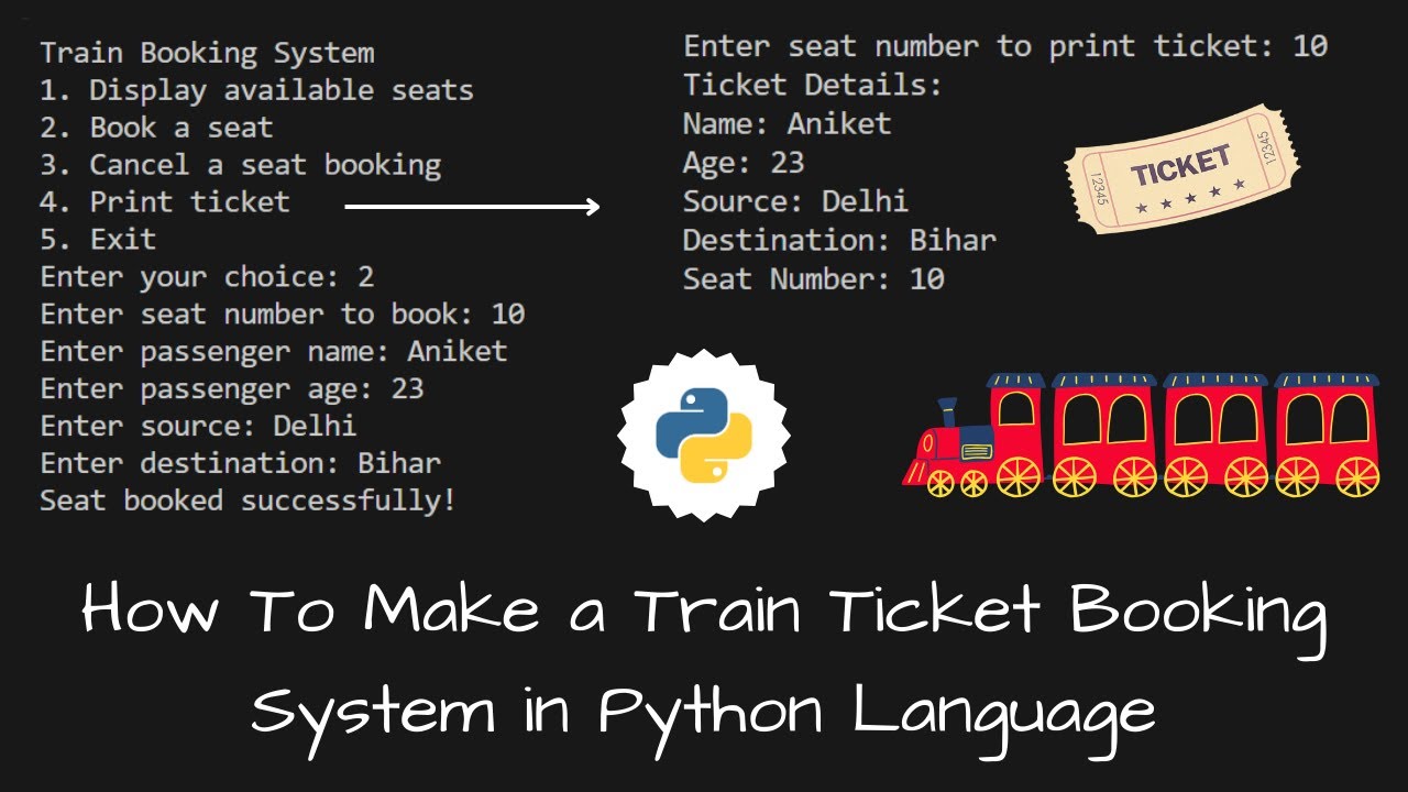 Train Ticket Booking using python language || Python Language Project