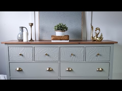 IKEA HEMNES DRESSER MAKEOVER. Paintable Wallpaper, Sage green and Stained wood 🥰