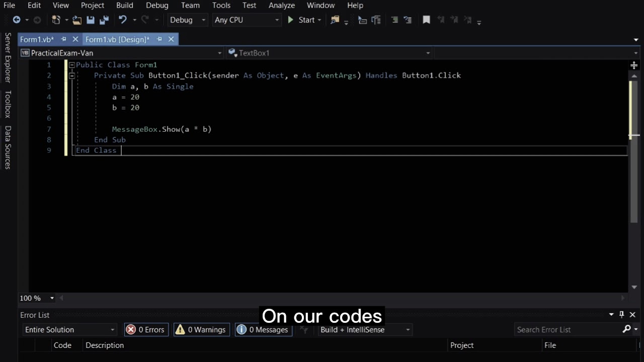 How to program Arithmetic Operators through Visual Basic Studio 2017