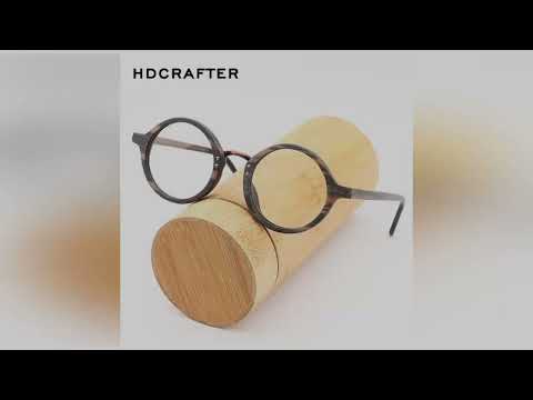 HDCRAFTER Vintage Wood Round Eyes Glasses Frame Myopia Frames Clear Lens for Women Wooden Reading Cl