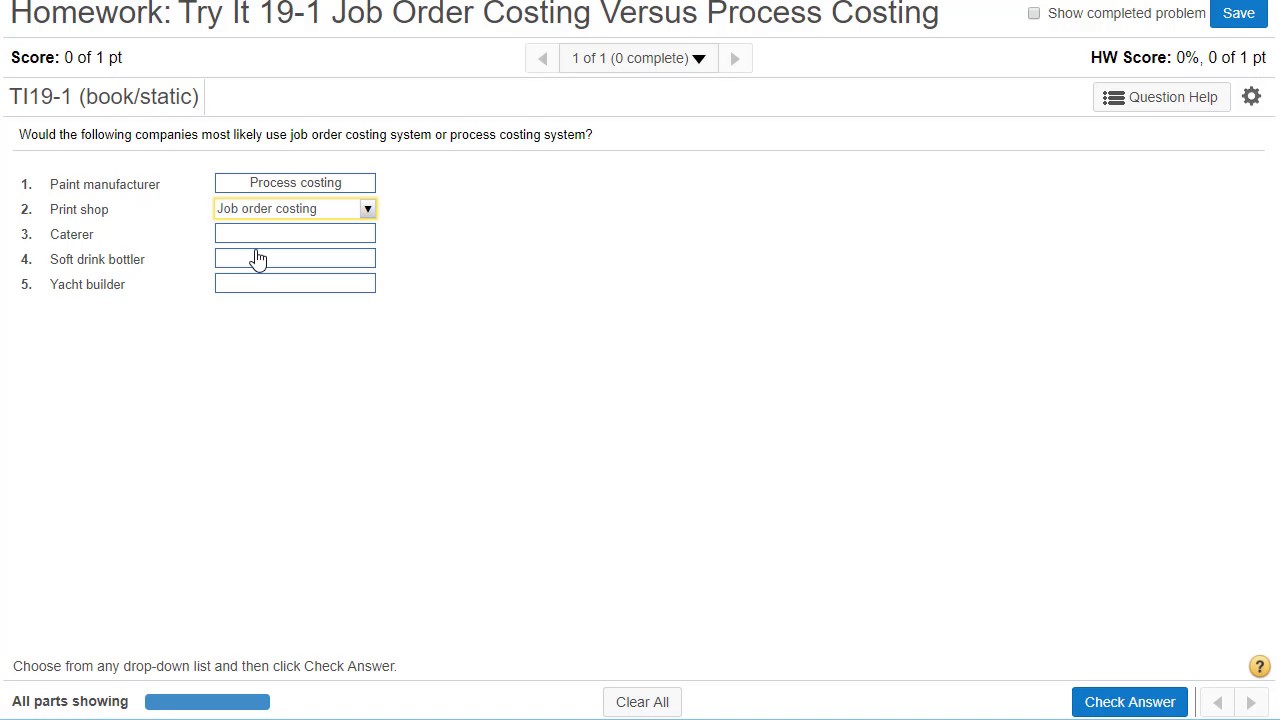 Try It 19-1 Job Order Costing vs Process Costing