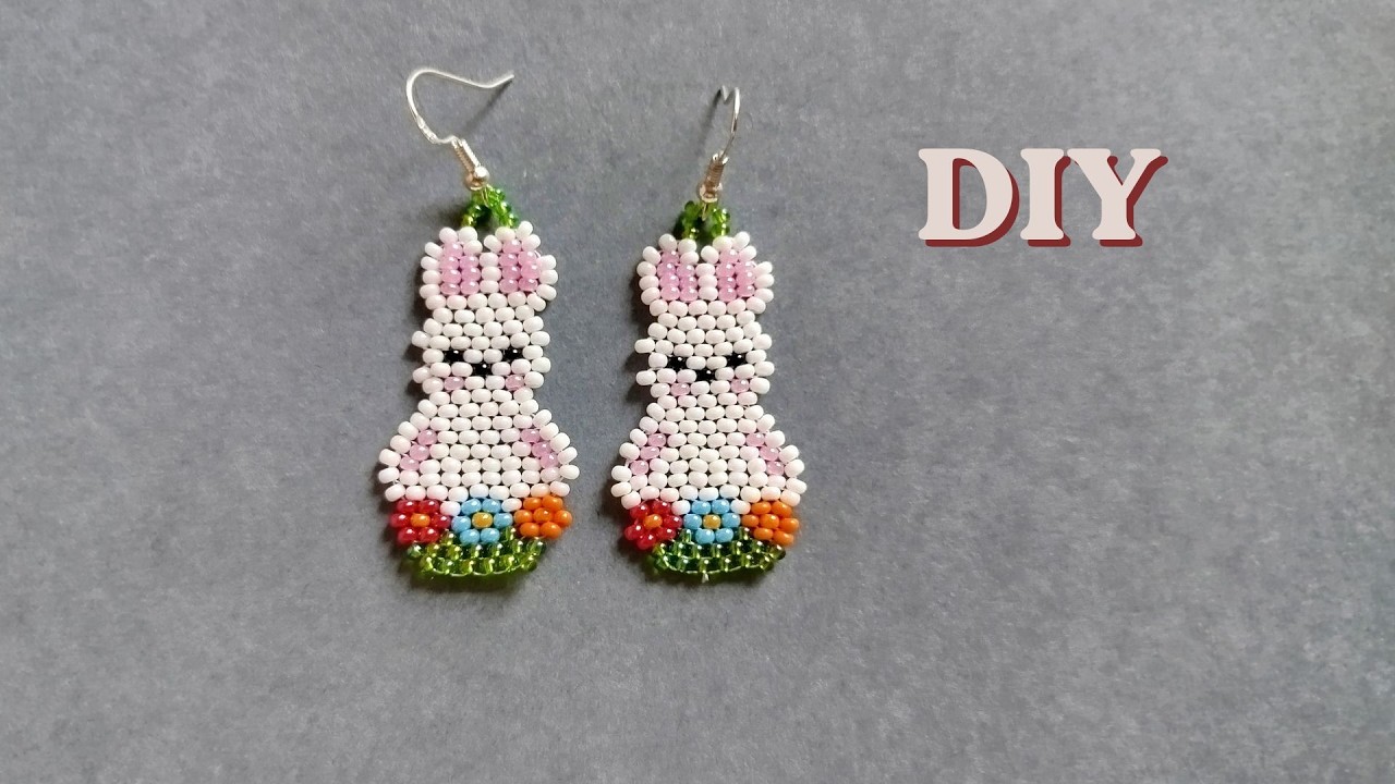 Easter Beaded Bunny Tutorial, Seed Bead Rabbit Earrings Tutorial Step by step