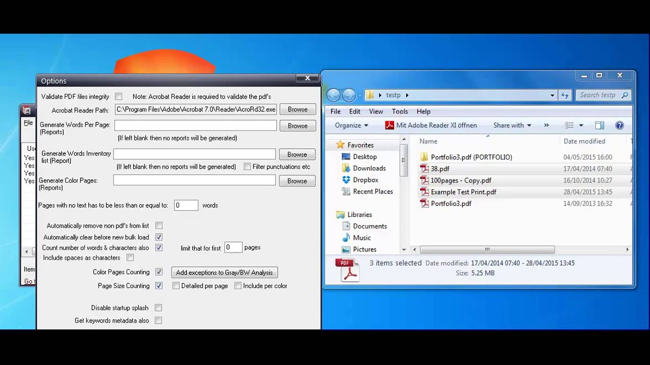 Rapid PDF Count - PDF Portfolio files & other count options for Color / BW, Paper Size etc