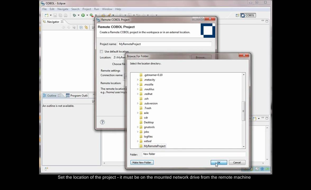 Creating a new Remote Development project in Visual COBOL for Eclipse