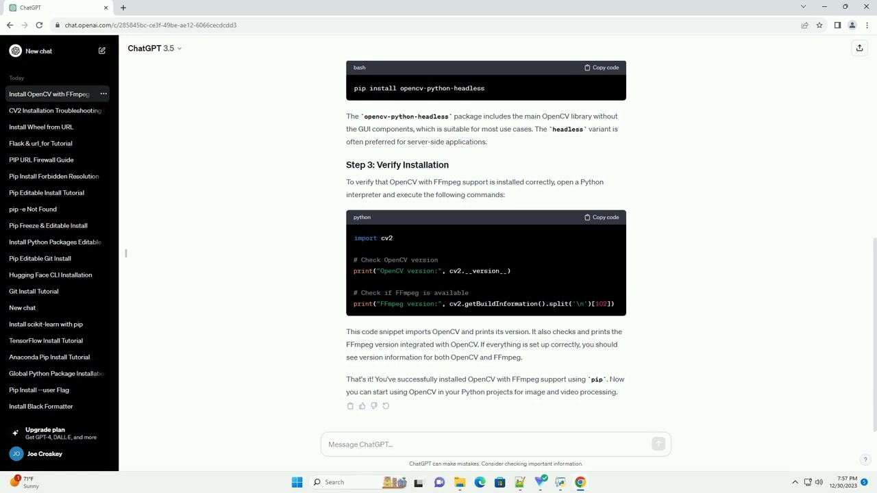 pip install opencv ffmpeg
