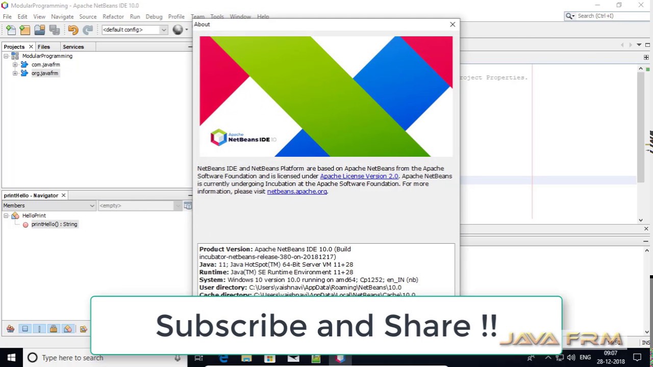 Apache Netbeans IDE 10 and Java 11 Modular Programming example on Windows 10