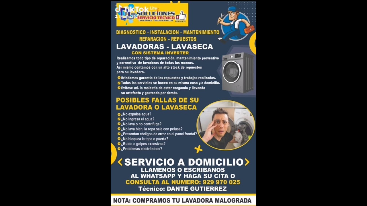 servicio técnico en lavadoras refrigeradoras  hacemos servicio a domicilio llámenos 929970025